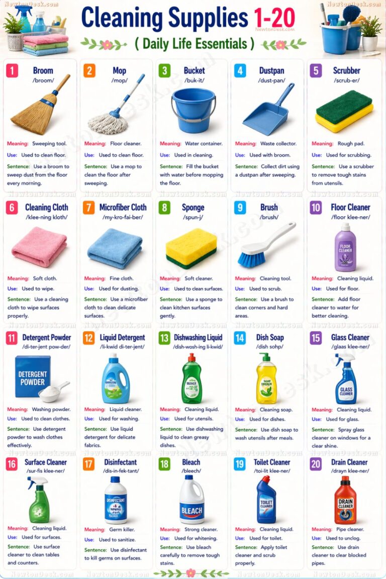 Household Cleaning Items List Vocabulary in English (With Picture)