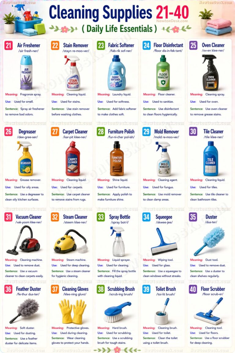 Household Cleaning Items List Vocabulary in English (With Picture)